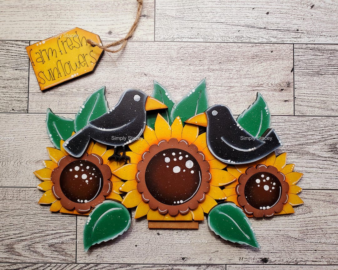 Hand-painted Crows and Sunflowers Basket Insert: Fall Tiered Tray Decor ...