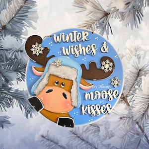 Winter Moose Door Hanger: Hand-painted Woodland Sign or DIY Kit - Etsy