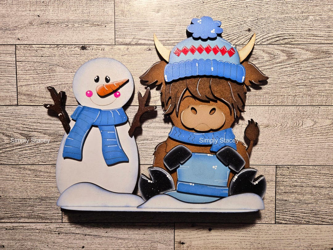Highland Cow & Snowman Winter Shelf Sitter: Farmhouse Decor (DIY Kit or ...