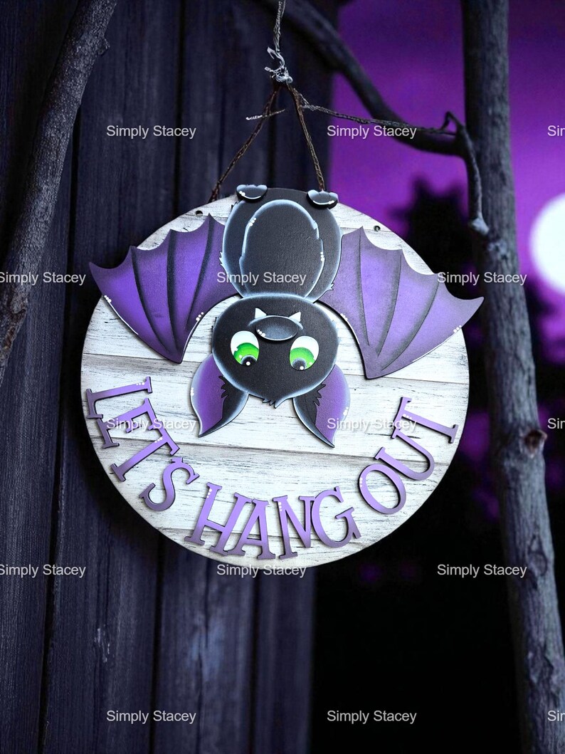 Hand-painted Halloween Bat Door Hanger: "let's Hang Out" Sign, DIY Kit ...
