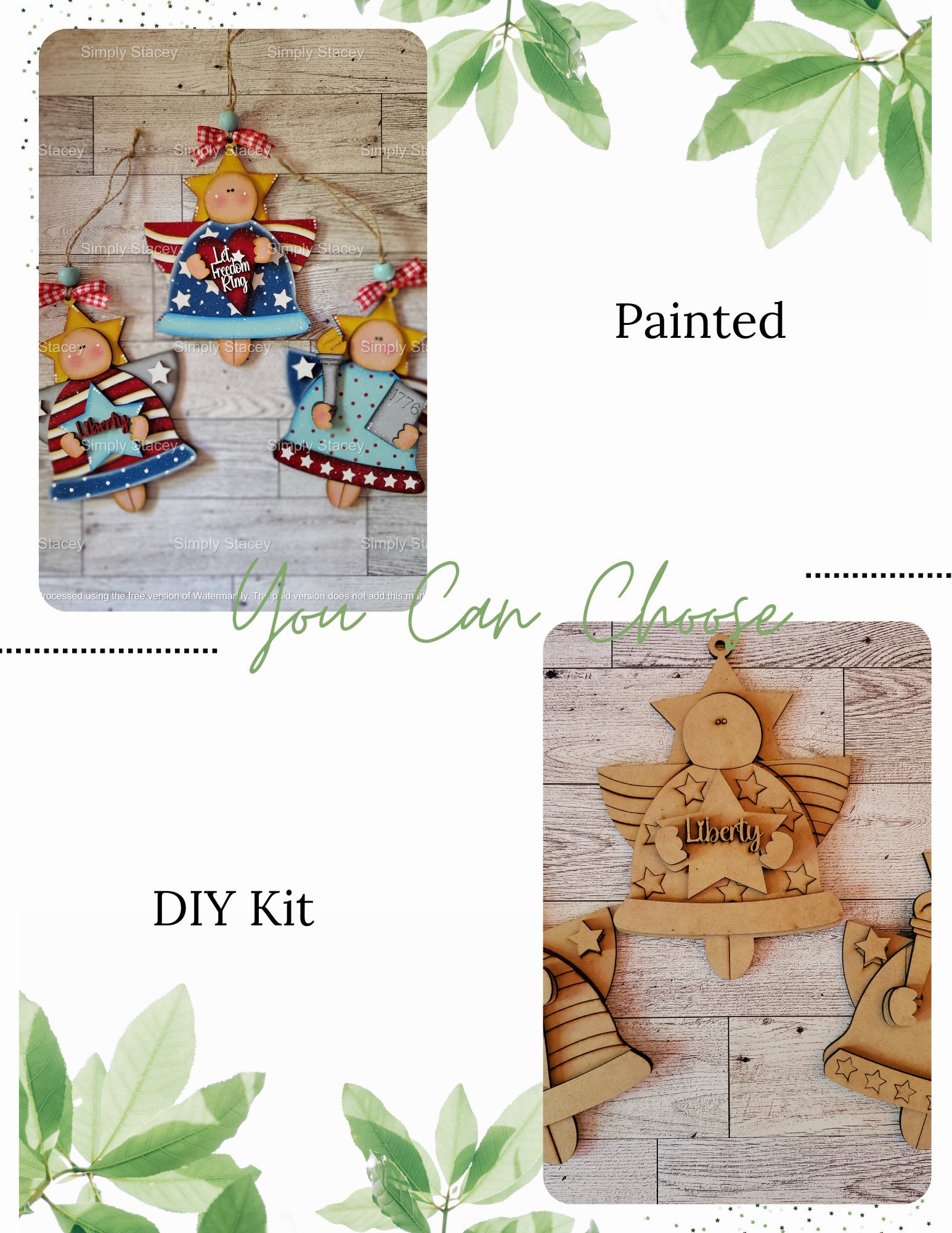 Lady Liberty Angel Ornaments, DIY Wood Kit or Hand-painted, 4th of July ...