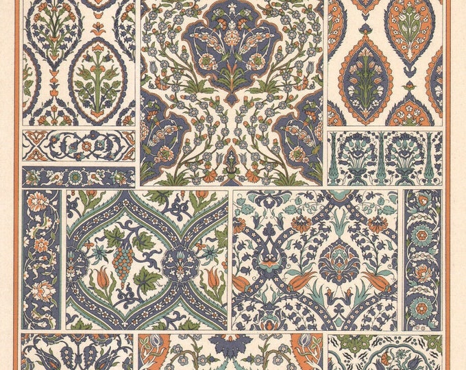 1900 Lithograph Carpet Persian Patterns Flowers Art Nouveau - Etsy
