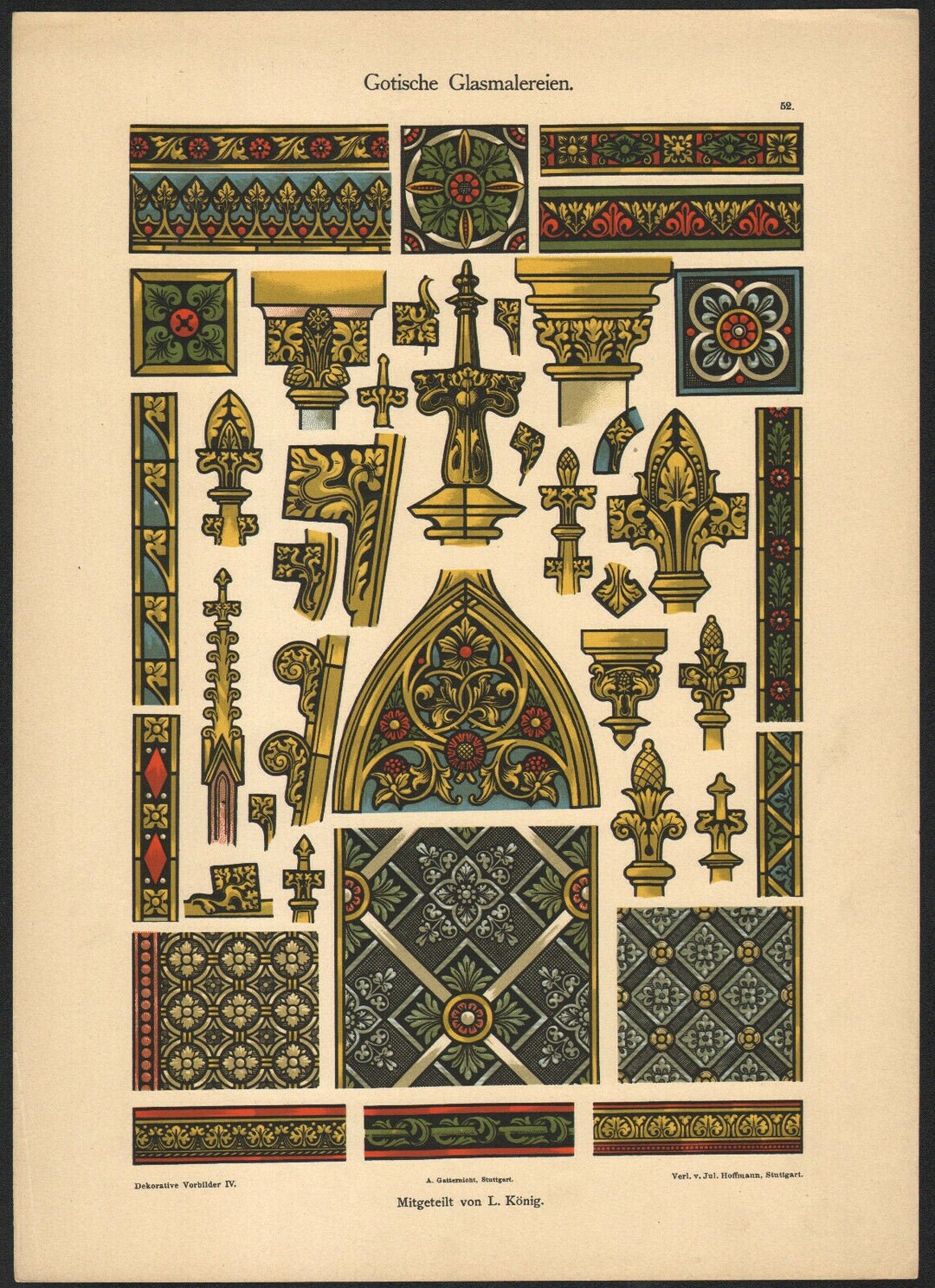 1900 Lithograph Stained Glass Designs Gothic Art Architecture - Etsy