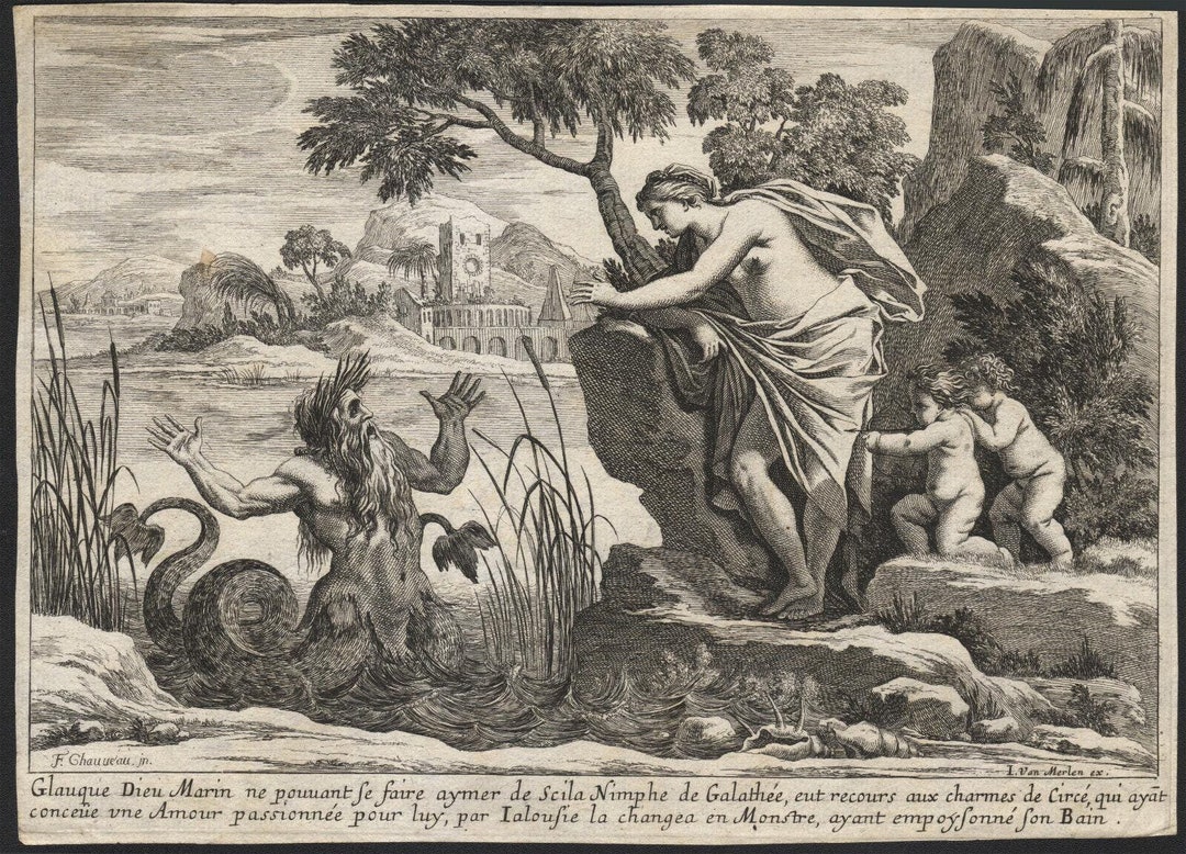 1650 Rare Etching Mythology Scylla and Glaucos François Chauveau - Etsy