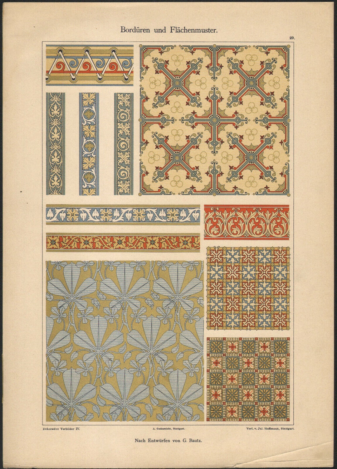 1900 Art Nouveau Lithograph Geometric Surface Patterns - Etsy