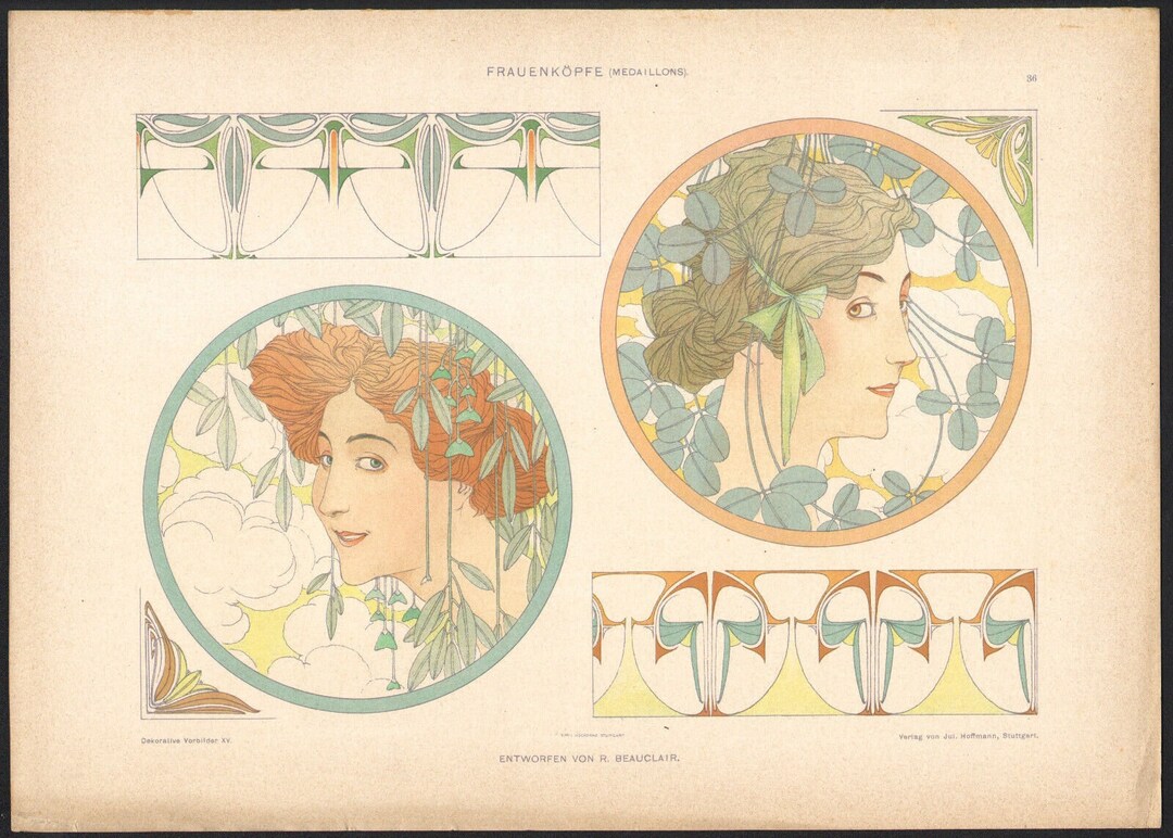 1900 Lithograph René Beauclair Faces of Women Art Nouveau - Etsy