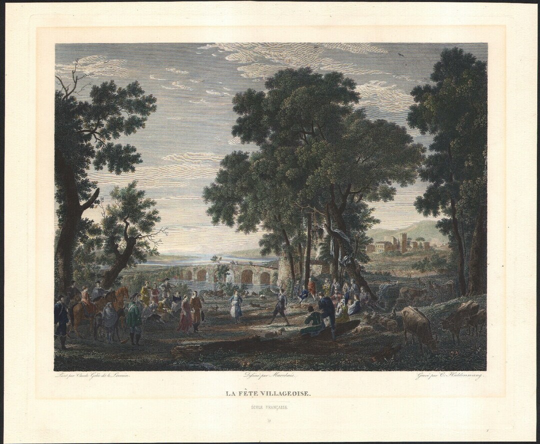 1816 Rare Watercolor Engraving the Village Festival Landscape Dance - Etsy