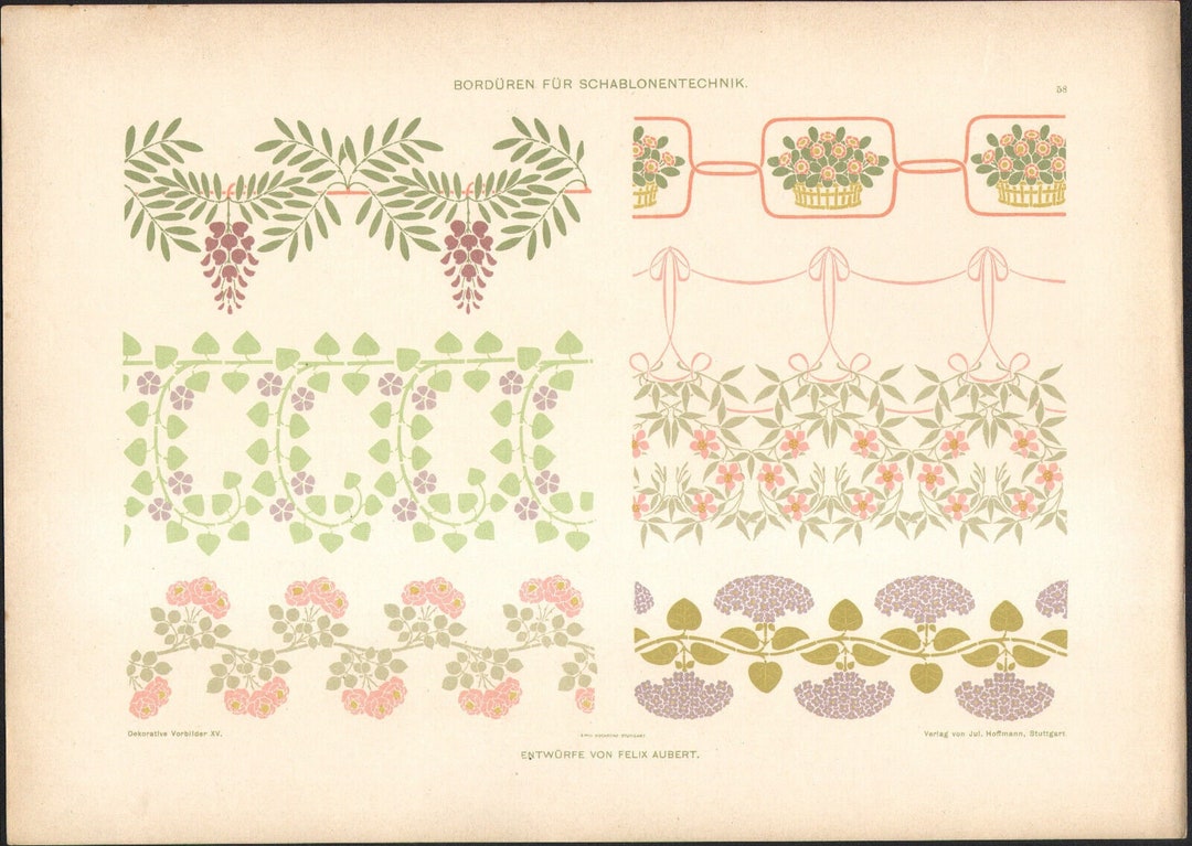 1900 Lithograph, Floral Borders, Félix Aubert, Art Nouveau Motifs - Etsy