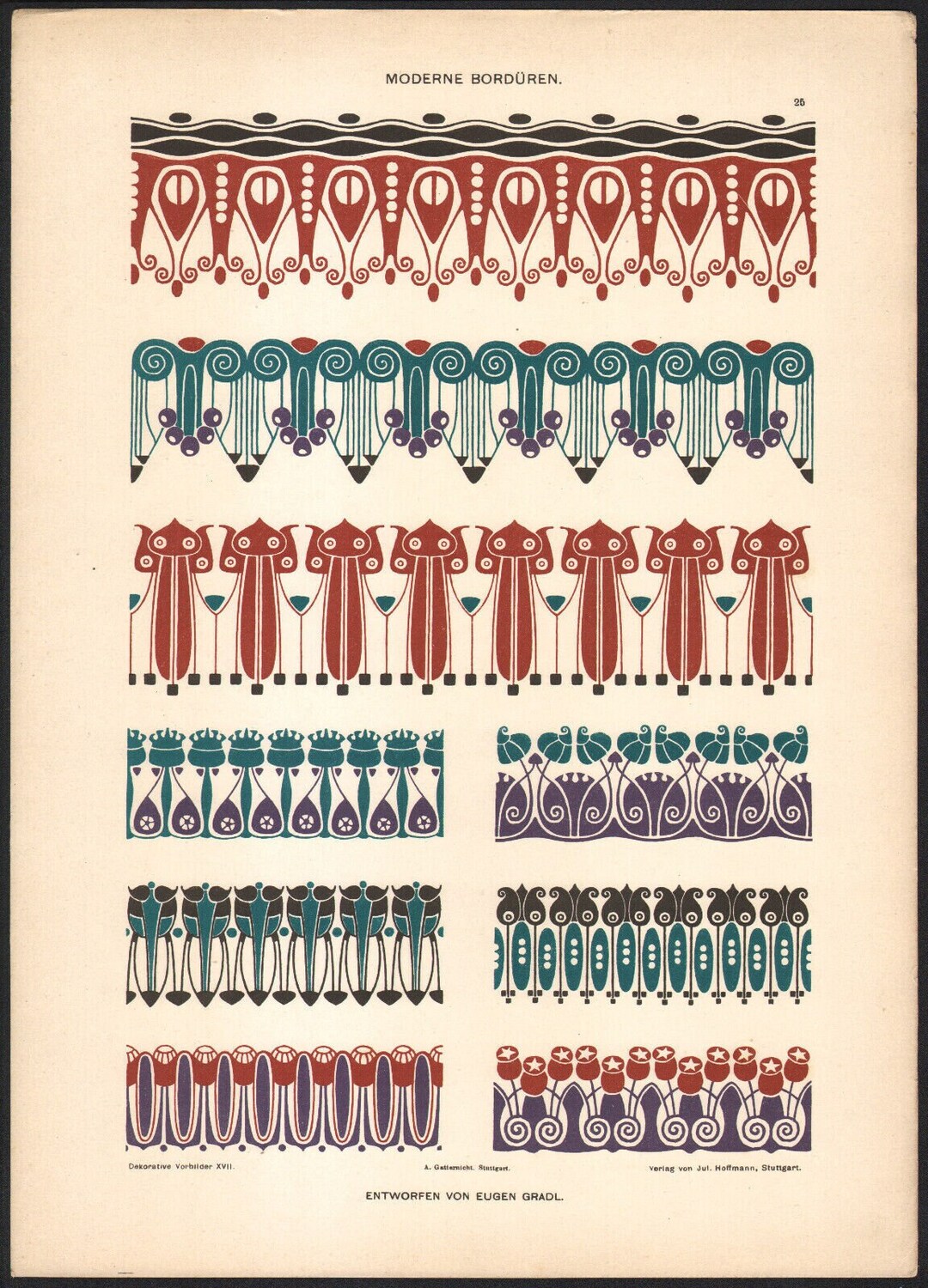 1900 Lithograph Modern Borders Patterns Ornamentation Art Nouveau - Etsy