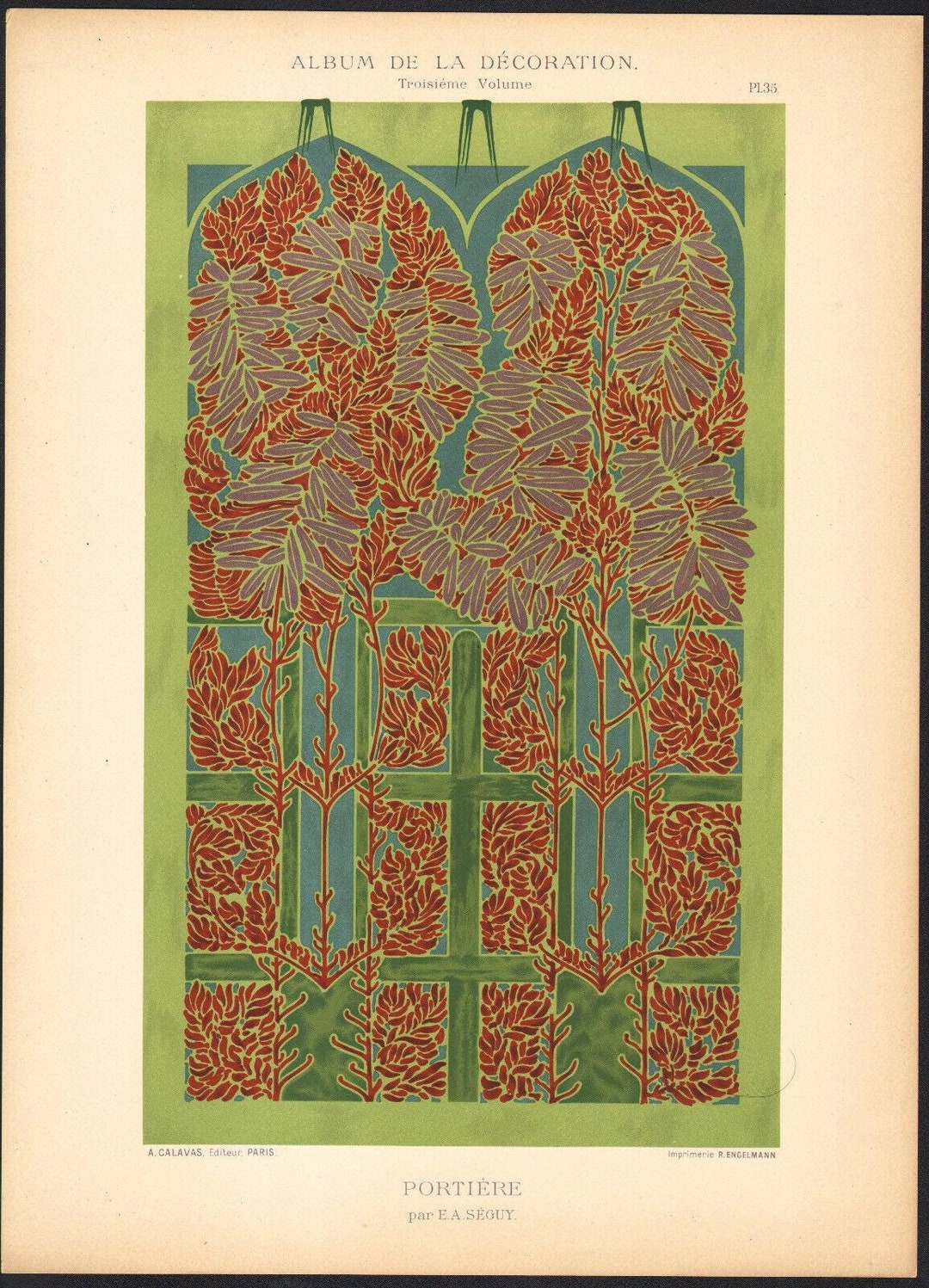 1900 Art Nouveau Lithograph Plants E.A Séguy Portière Decoration - Etsy