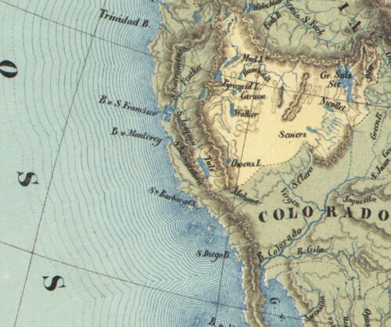 1858 Rare Large Old Map America Seas and Rivers United States - Etsy