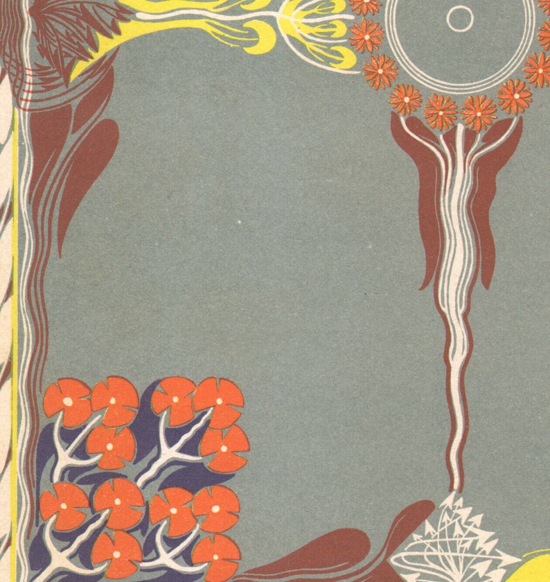 1900 Lithograph Ceiling Patterns Flowers Abstraction Art Nouveau ...
