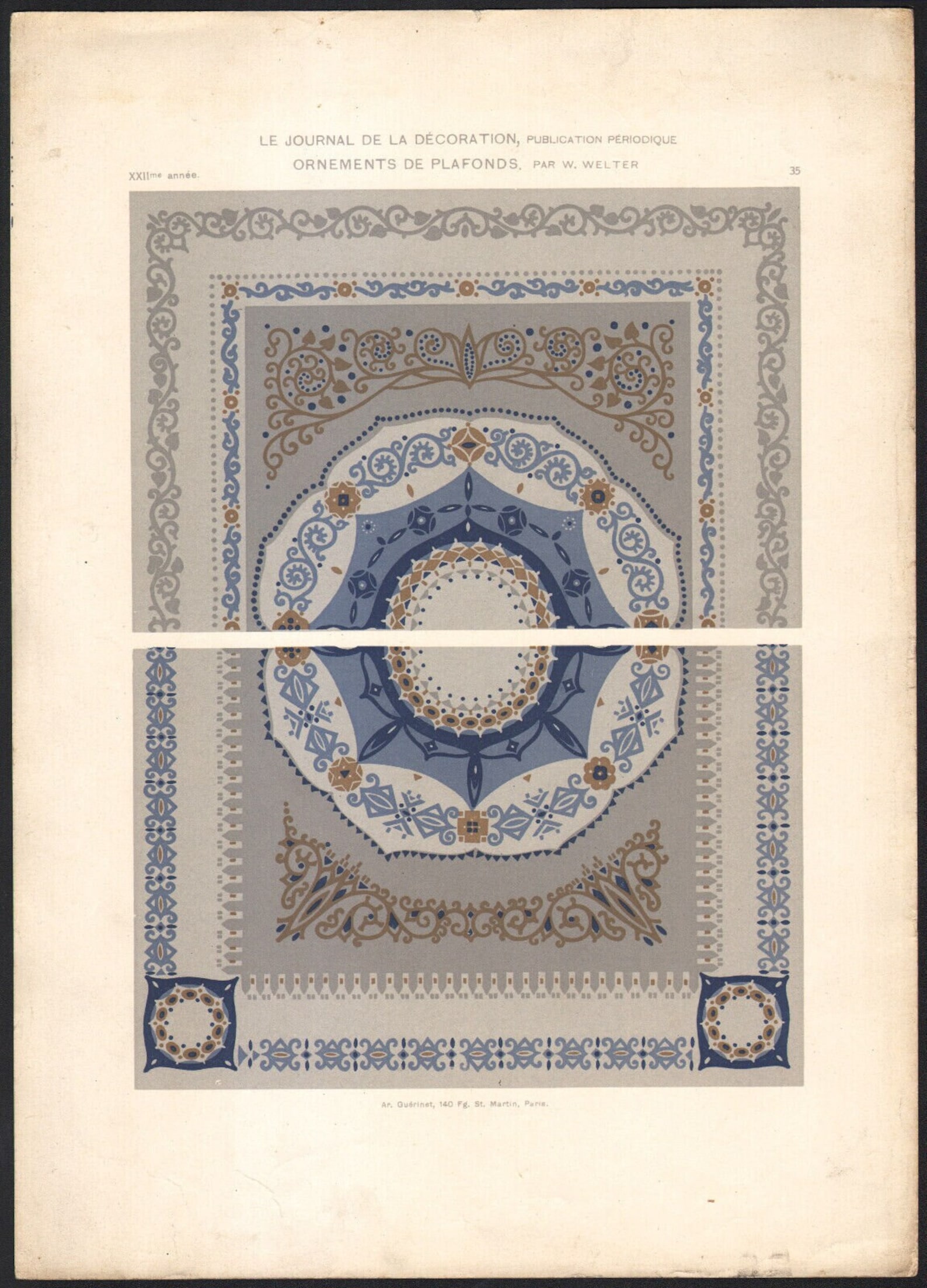 1900 Art Nouveau Lithograph Ceiling Decoration Motifs - Etsy