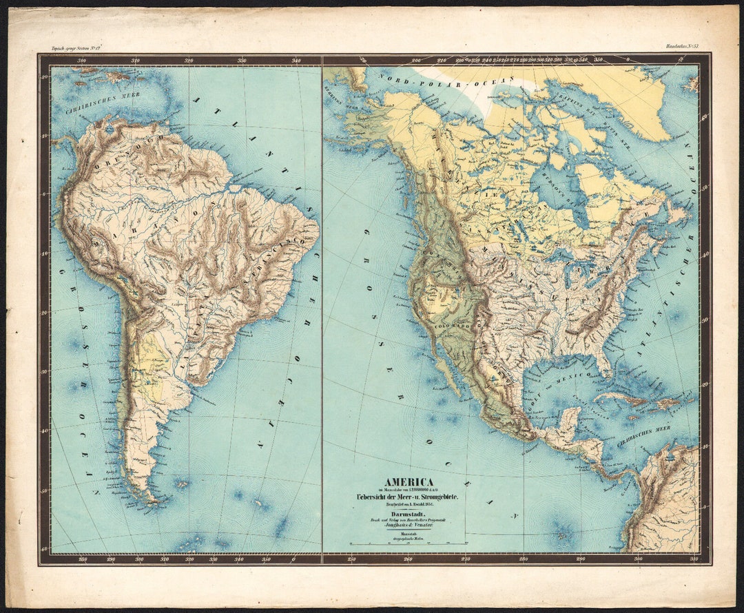 1858 Rare Large Old Map America Seas and Rivers United States Canada ...