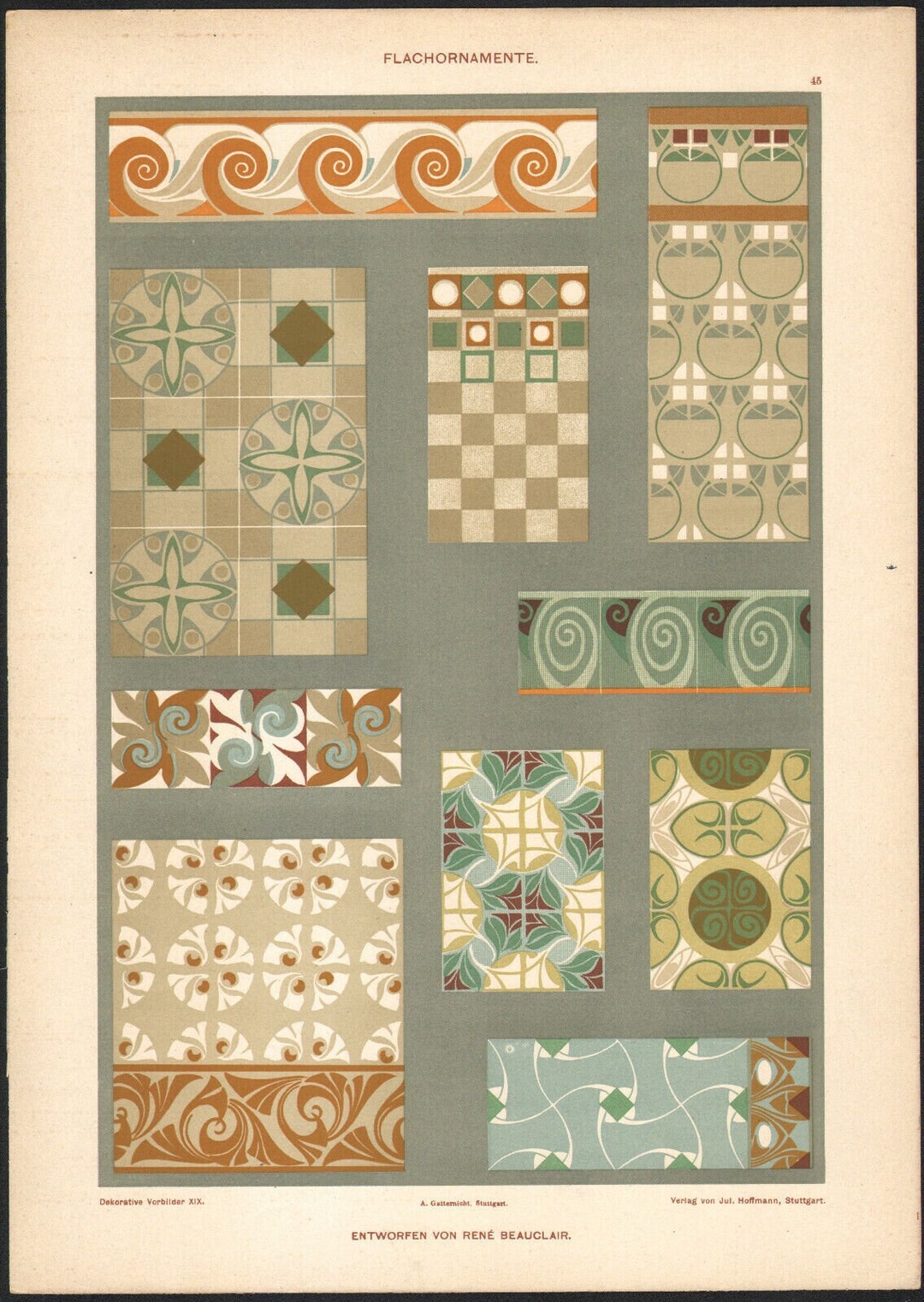 1900 Art Nouveau Lithograph Tile Patterns René Beauclair Decoration - Etsy