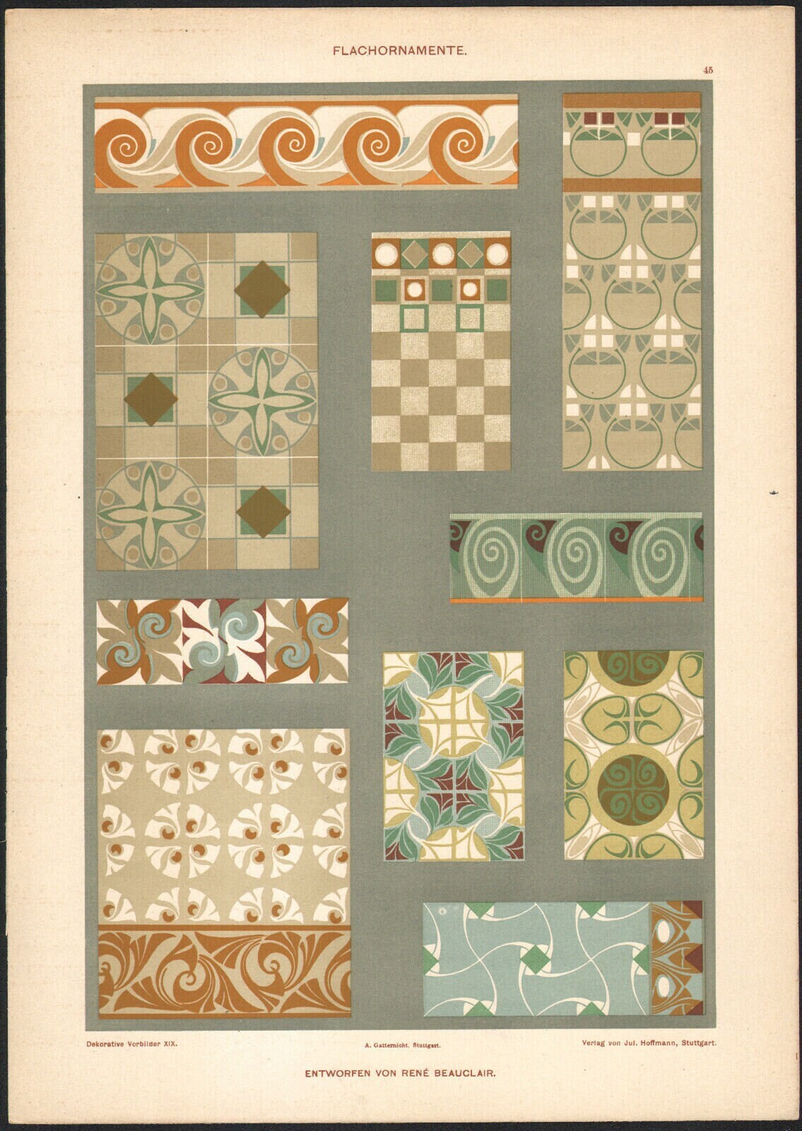 1900 Art Nouveau Lithograph Tile Patterns René Beauclair Decoration - Etsy