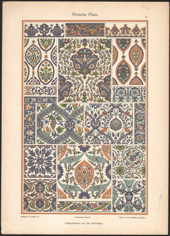 1900 Lithograph Carpet Persian Patterns Flowers Art Nouveau - Etsy