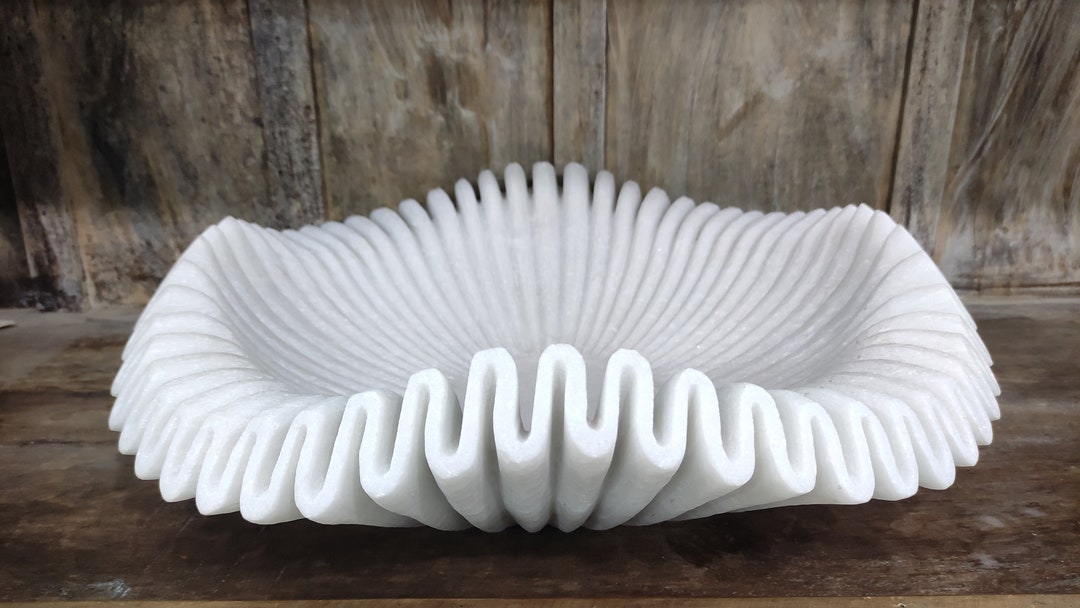 Ruffle Bowl, Decorative Marble Scallop Bowl, Ruffled Marble Bowl ...