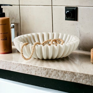 White Marble Ruffle Bowl, Ruffle Marble Bowl Wavy, Marble Decorative ...