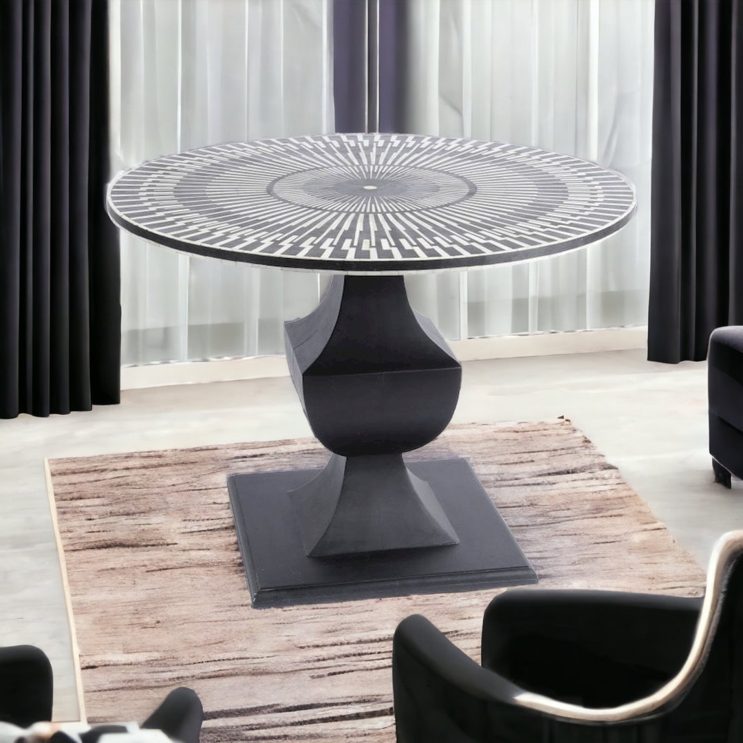 Handmade Bone Inlay Floral Design Dining Table, Bone Inlay Floral Round ...