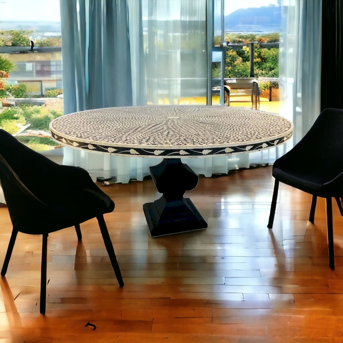 Handmade Bone Inlay Floral Design Dining Table, Bone Inlay Floral Round ...