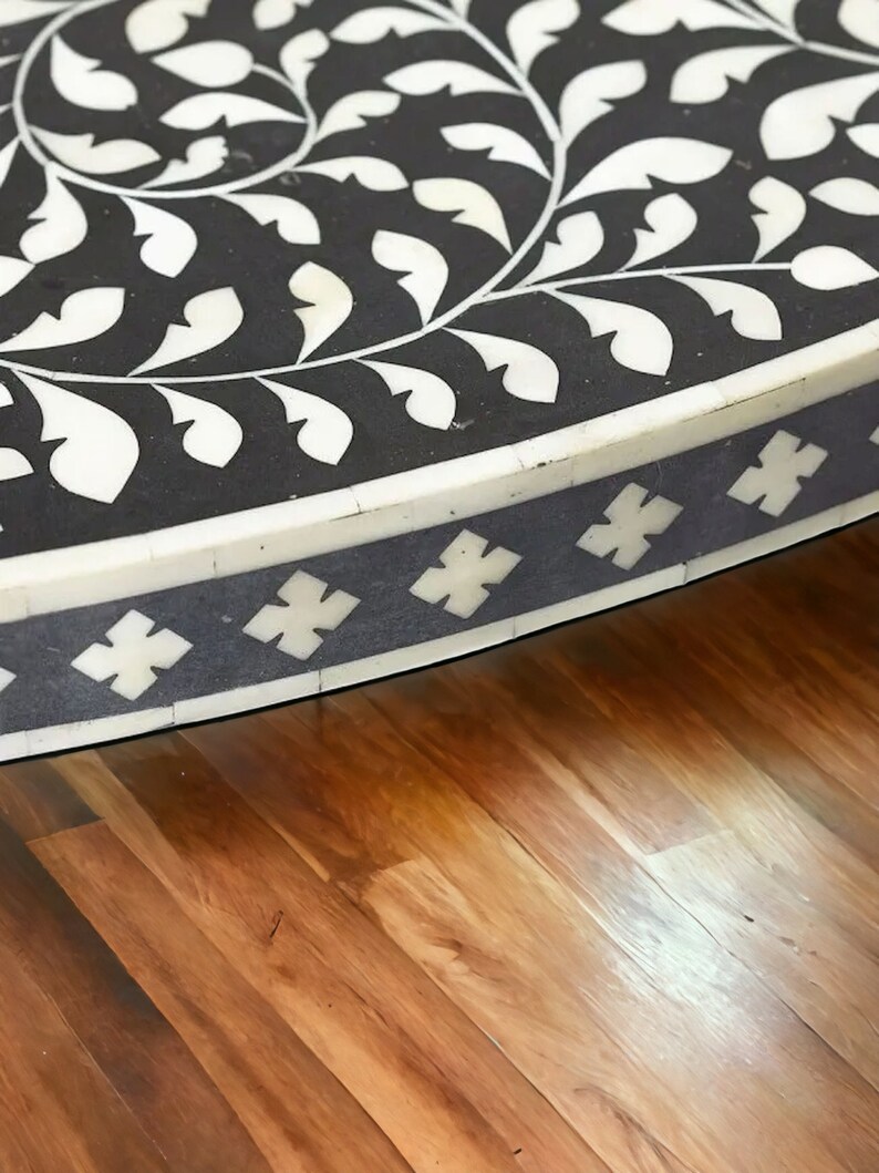 Handmade Bone Inlay Floral Design Dining Table, Bone Inlay Floral Round ...
