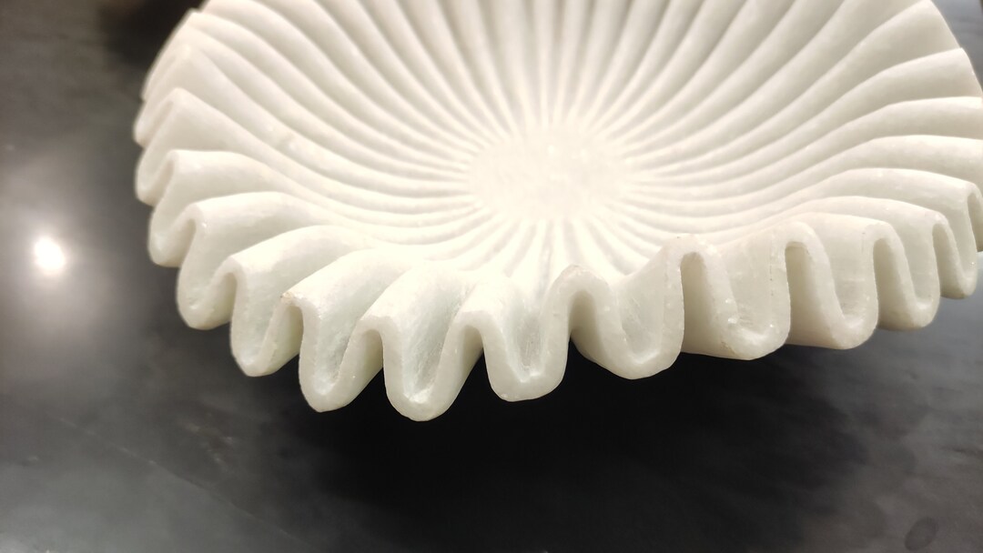 Marble Fluted Bowl, Scalloped Bowl, Marble Ruffle Bowl, Marble ...
