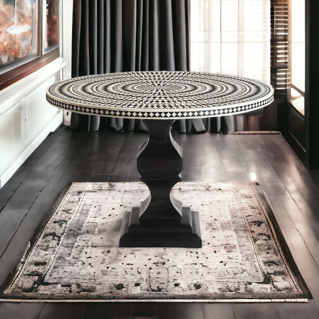 Bone Inlay Wooden Modern Dining Table, Handmade Bone Inlay Floral ...