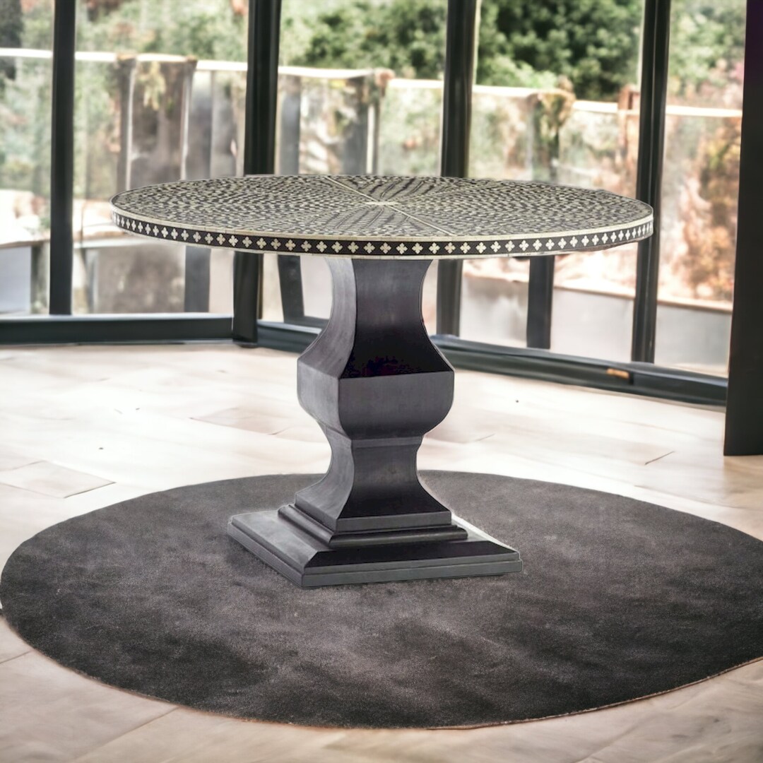 Handmade Bone Inlay Floral Design Dining Table, Bone Inlay Floral Round ...