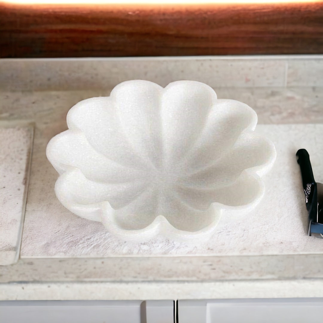Handcrafted Marble Decorative Bowl Ripple Marble Bowl White Marble ...
