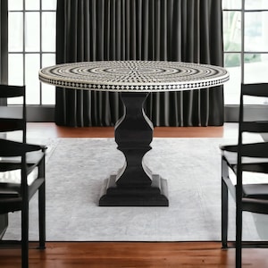Bone Inlay Wooden Modern Dining Table, Handmade Bone Inlay Floral ...
