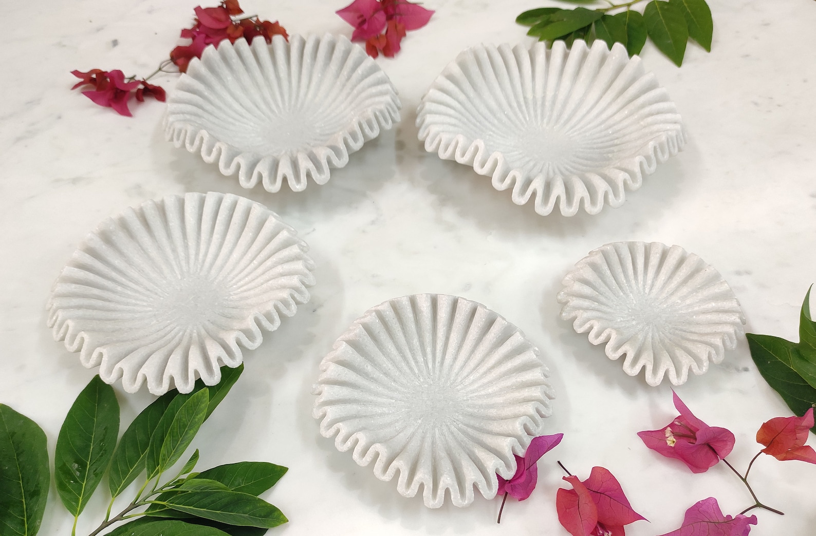 Handcrafted Marble Ruffle Bowl, Antique Scallop Bowl, Fruit Bowl ...