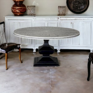 Handmade Bone Inlay Floral Design Dining Table, Bone Inlay Floral Round ...