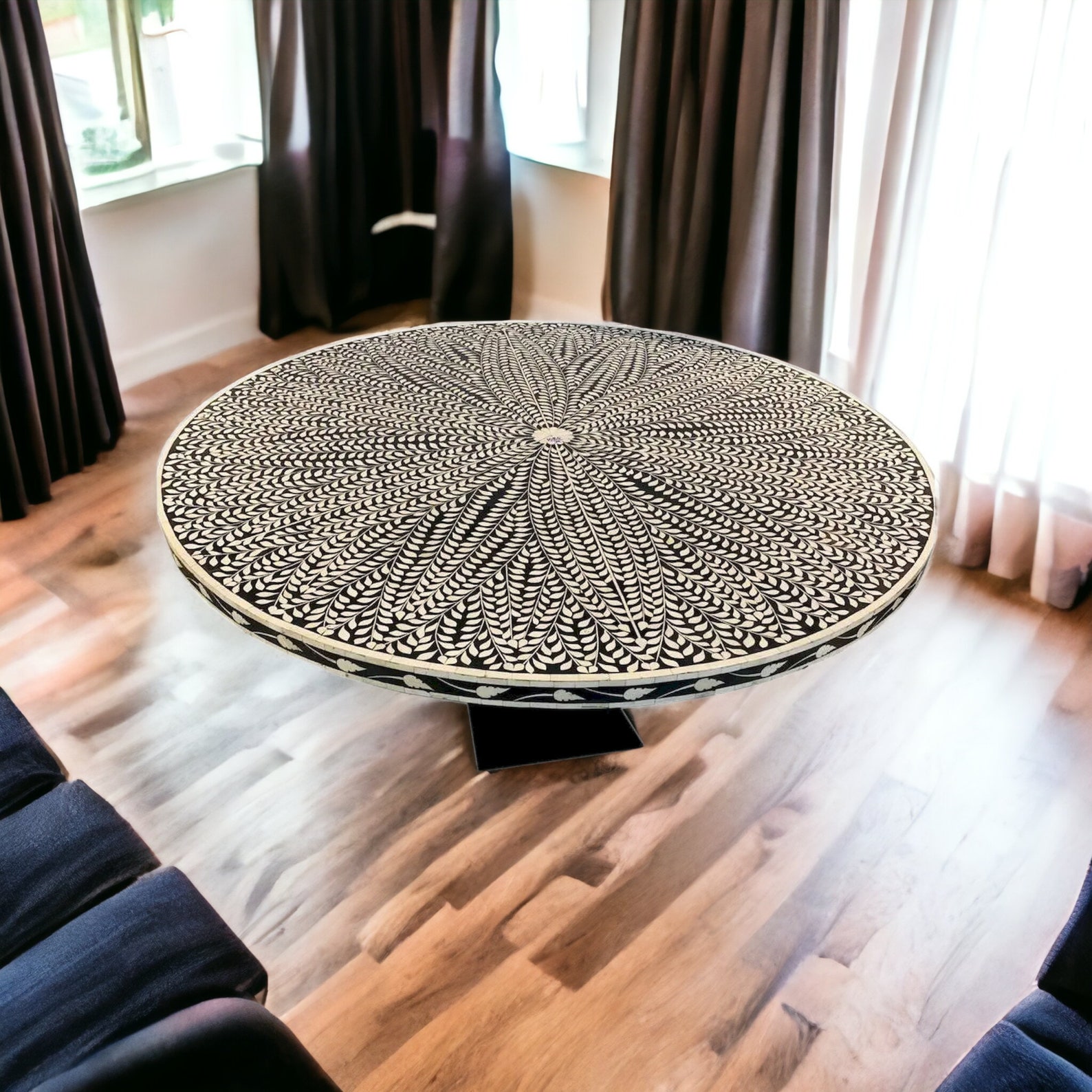 Handmade Bone Inlay Floral Design Dining Table, Bone Inlay Floral Round ...