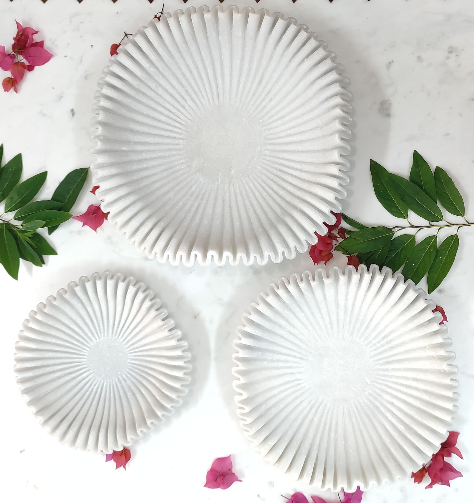 Handcrafted Marble Ruffle Bowl, Antique Scallop Bowl, Fruit Bowl ...