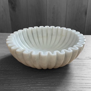 White Marble Ruffle Bowl, Ruffle Marble Bowl Wavy, Marble Decorative ...