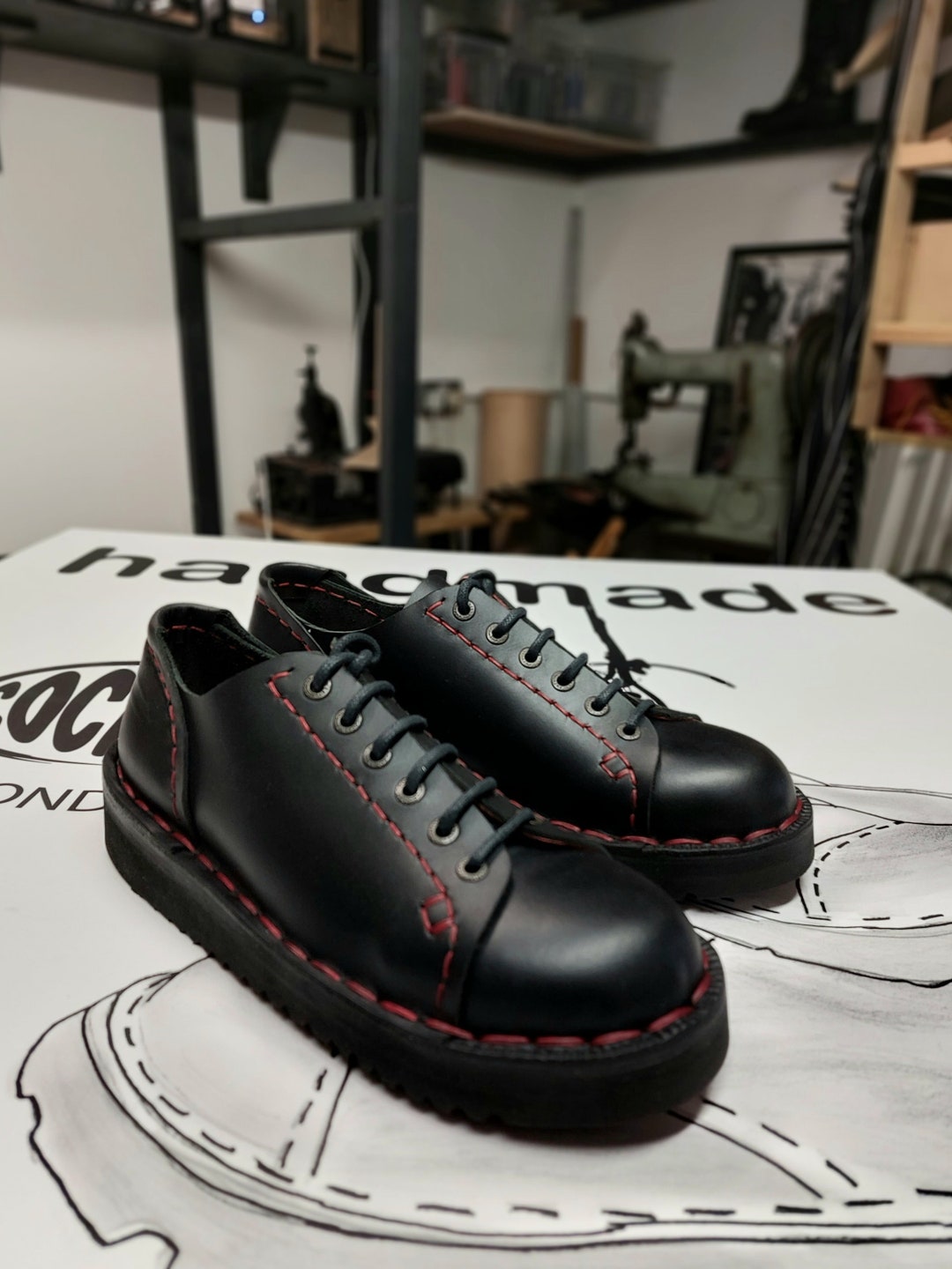 Hand Stitched Cockney Monkey Shoes 'step' Lace-to-toe, Black Waterproof ...