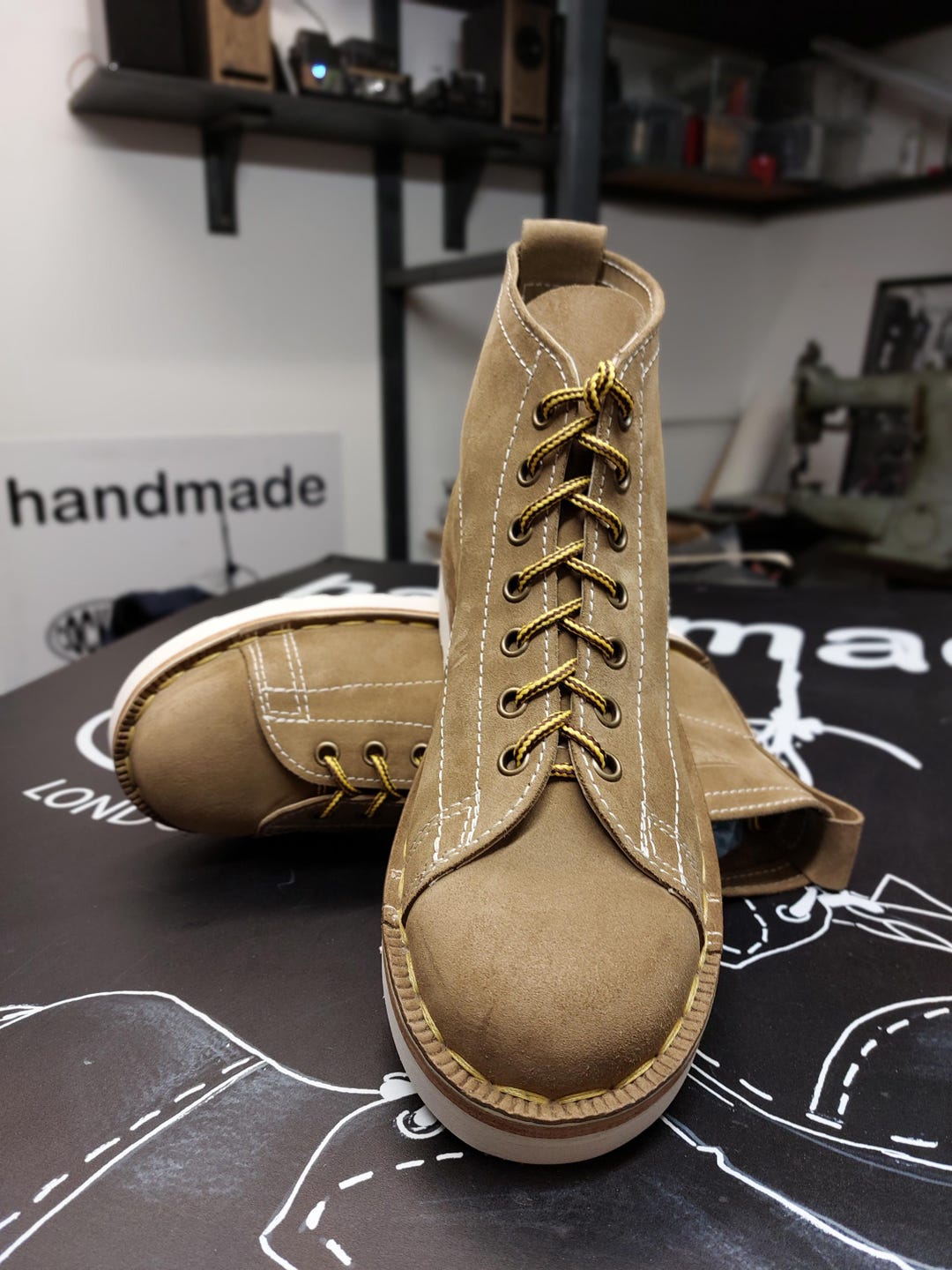 Handmade Cockney Lace-to-toe, Roofer Monkey Boots, Sand Suede Leather ...