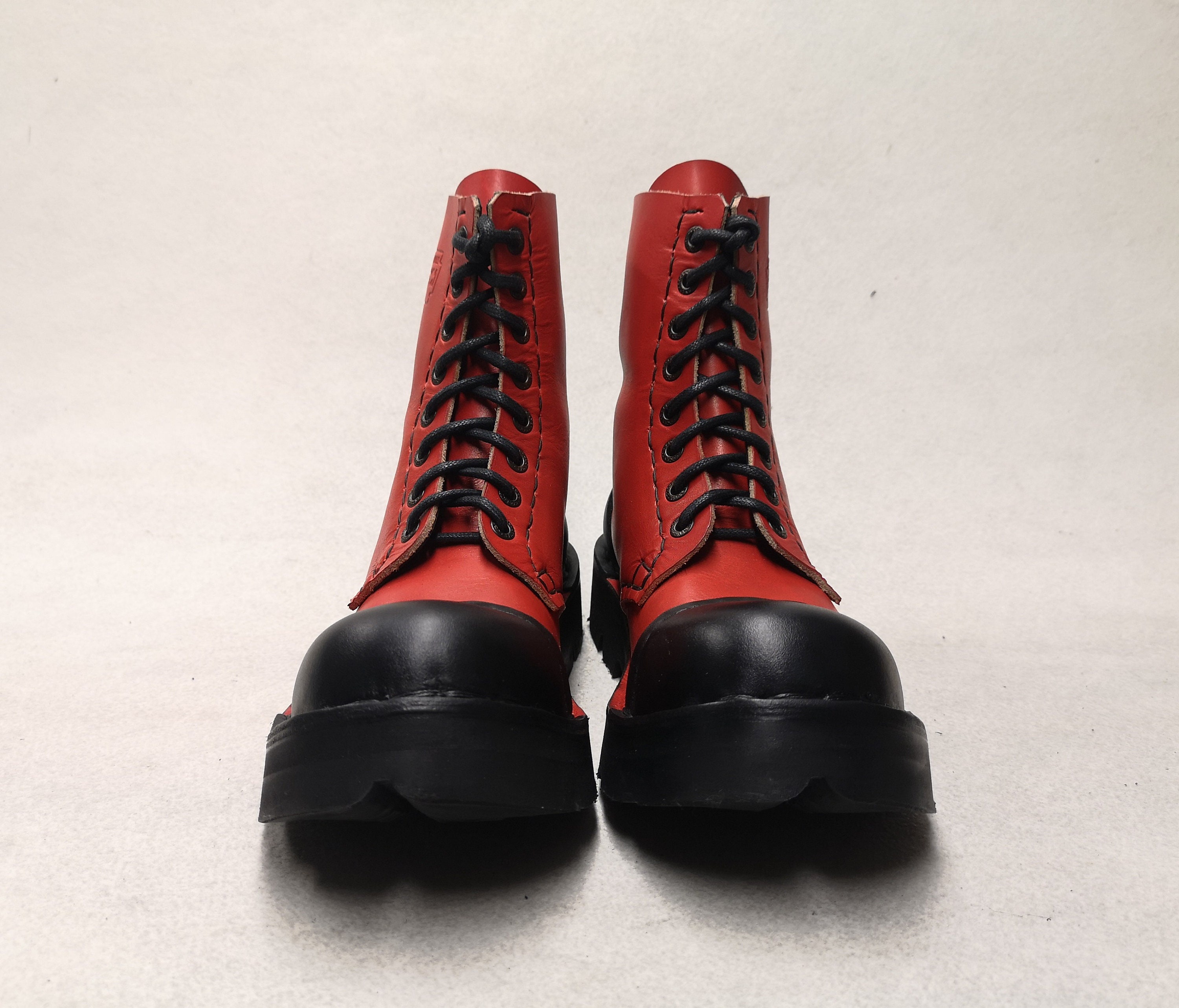 Handmade Cockney Boots 10' Eyelets, Two-tone Orange and Black Full ...