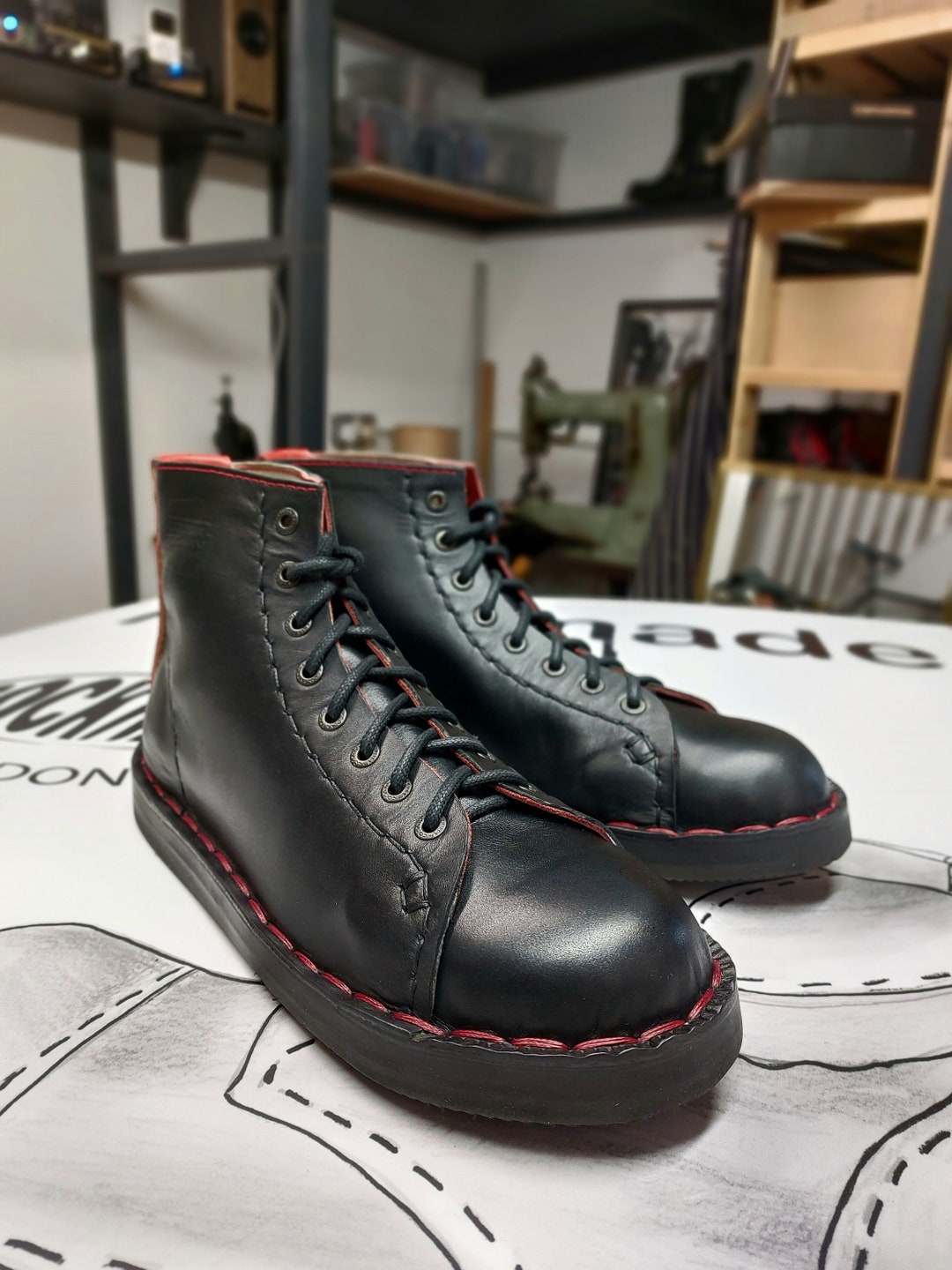 Handmade Cockney Monkey Boots, 'step' Lace-to-toe, Roofer Boots ...