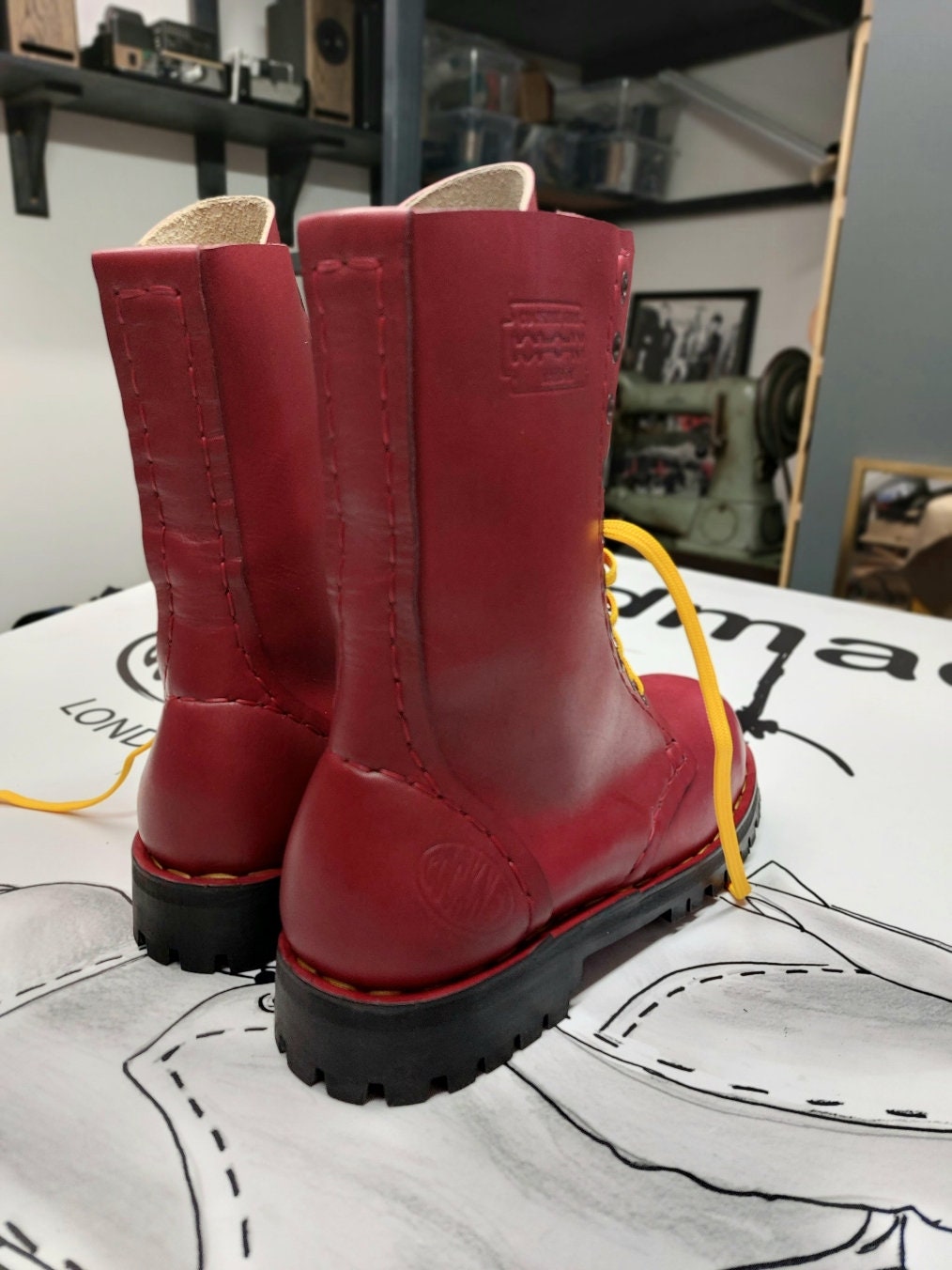 Handmade Cockney Boots, 10' Eyelets, Full Grain Hand Dyed Burgundy ...