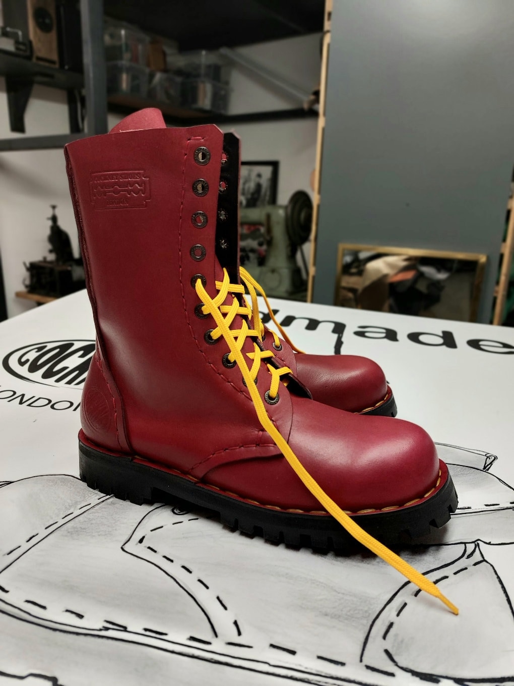 Handmade Cockney Boots, 10' Eyelets, Full Grain Hand Dyed Burgundy ...