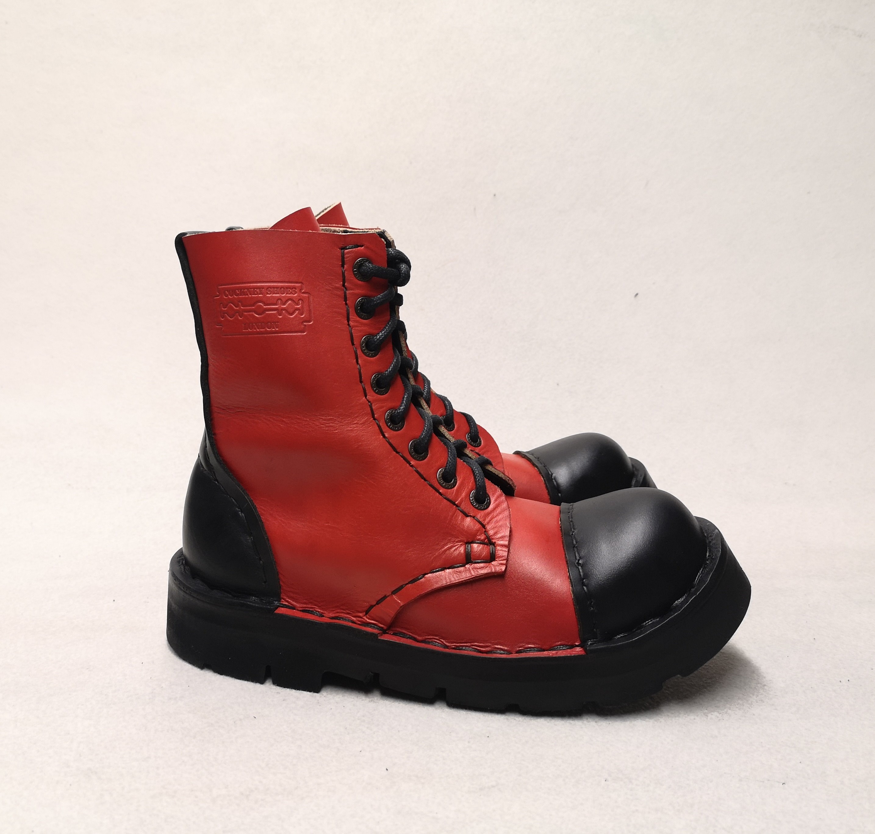 Handmade Cockney Boots 10' Eyelets, Two-tone Orange and Black Full ...