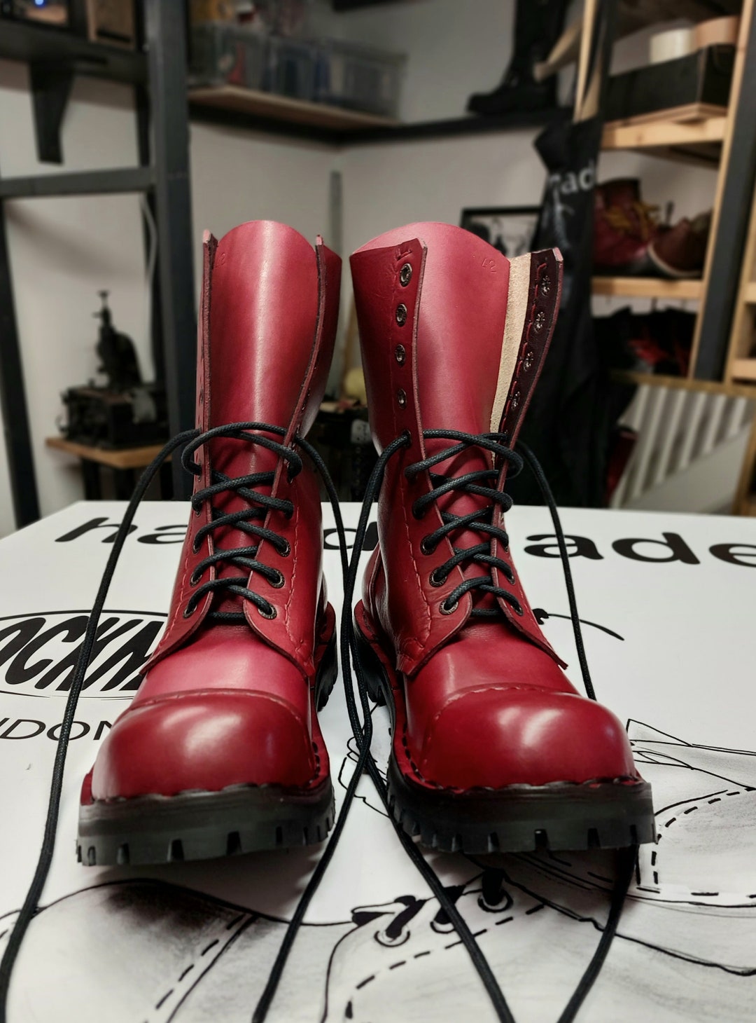 Handmade Cockney Boots, Hand Dyed Burgundy Full Grain Leather. Steel ...