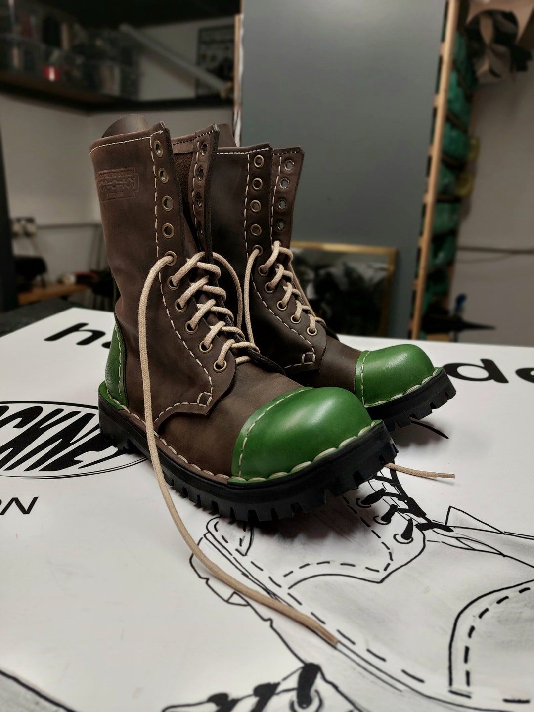 Handmade Cockney Boots, Hand Stitched Genuine Crazy Horse Brown Leather ...
