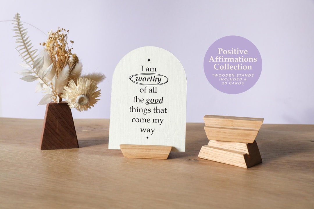 Mindfulness Self-care Affirmation Cards and Handmade Oak Wood Stands ...