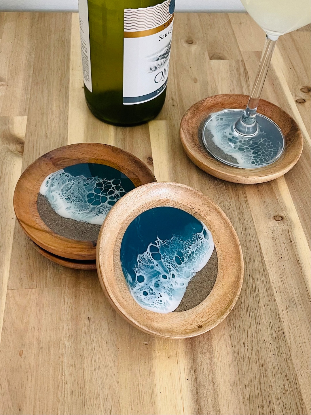 Set of 4 Coasters, Nautical Coastal Ocean Beach Theme, 4" Round, Gift ...