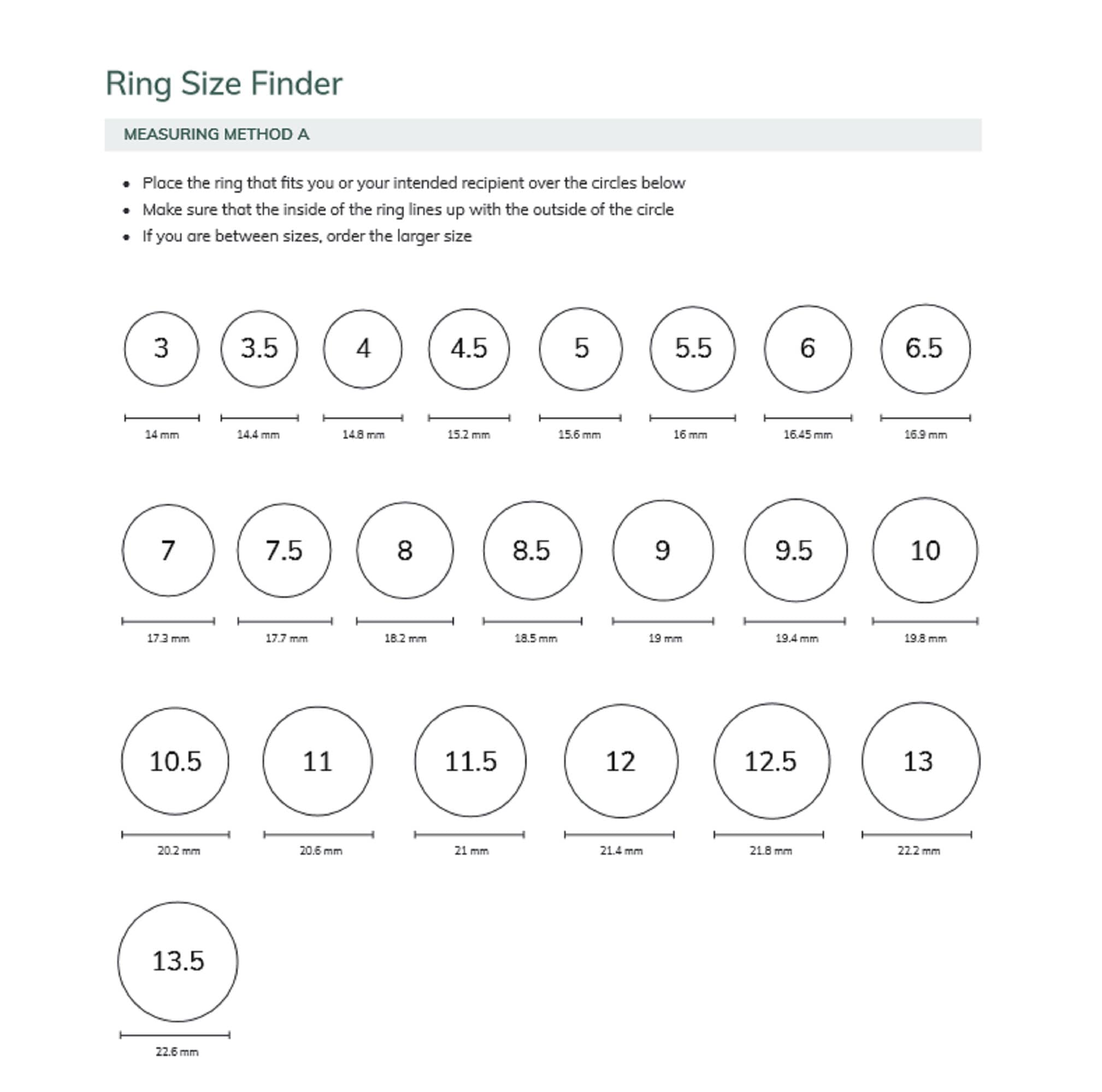 Printable Ring Sizes Chart Wholesale UK Clc cet edu