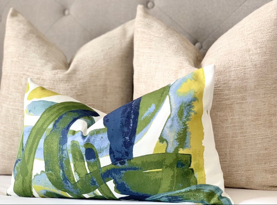 Art Deco Blue Green Throw Pillow Cover Lumbar Modern Blue - Etsy