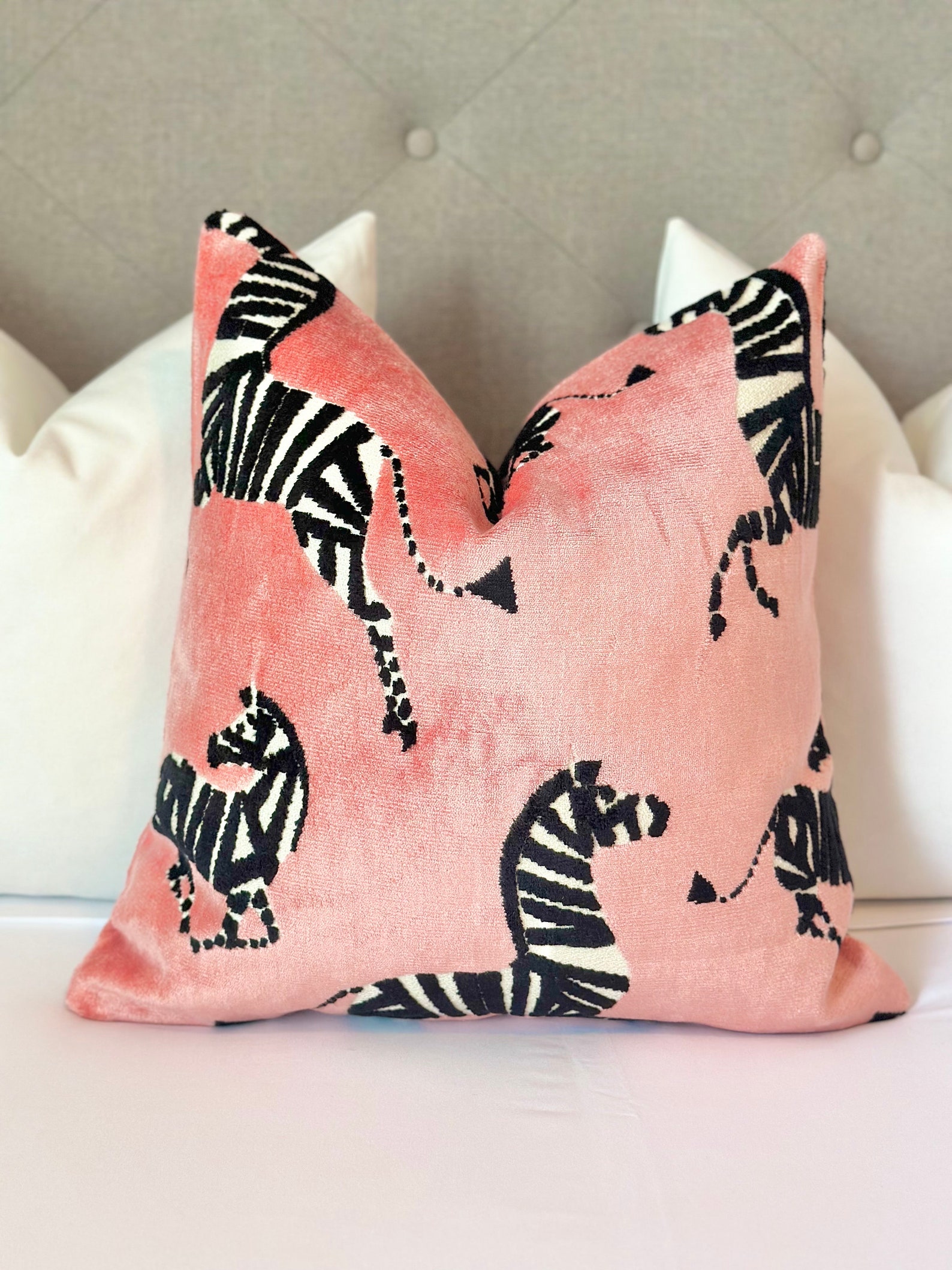 Custom Green Velvet Zebra Print Pillow Cover Luxurious Made-to-order ...